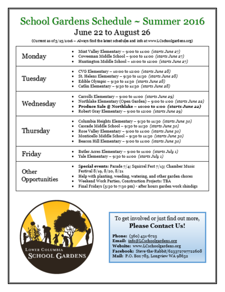 Schedule for Summer Garden programs and Adopt-a-Garden – Lower Columbia ...